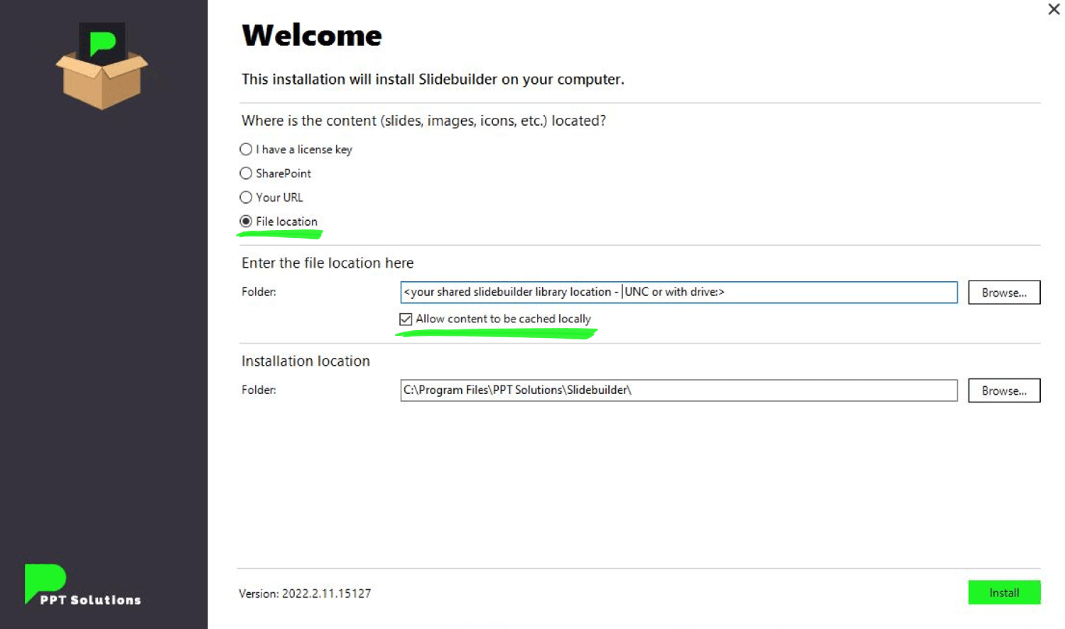 Slidebuilder - Network installation